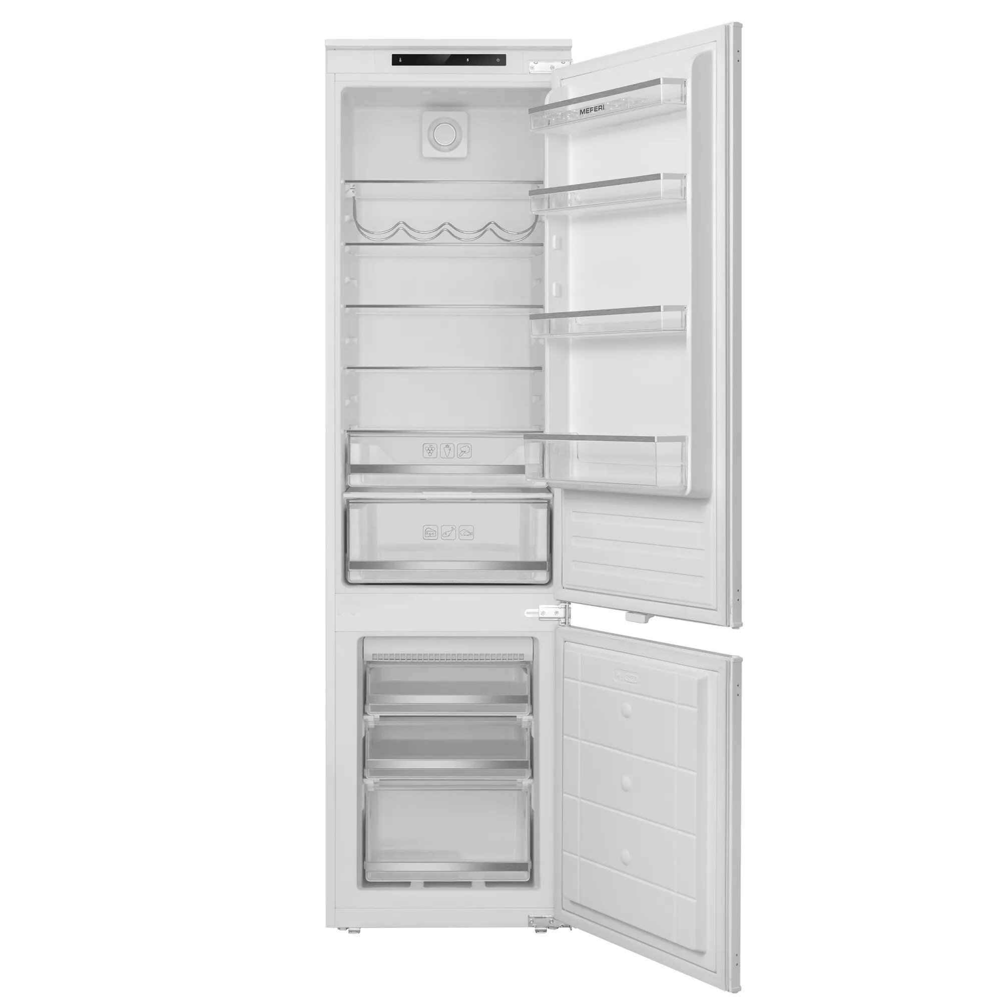 Холодильник встраиваемый MEFERI MBR193 LOW Frost Light, морозильная камера снизу, 300 л, перевешиваемые двери