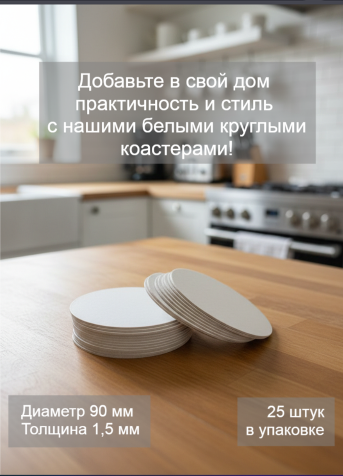 Коастер белый круглый из картона