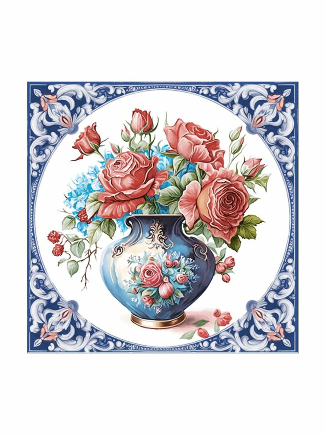 Салфетки бумажные трехслойные "Art Bouquet Home Collection" Ваза с розами, 33х33 см, в пачке 20 штук