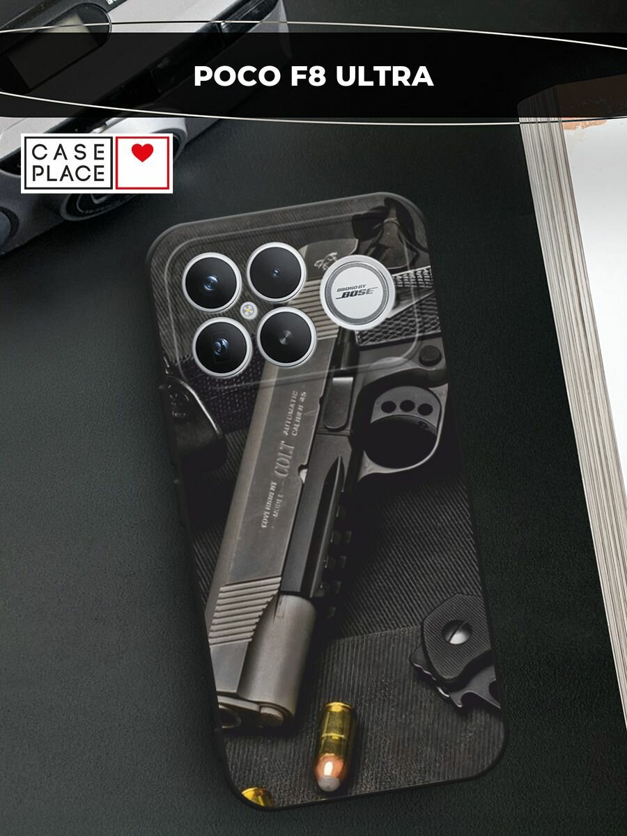 Черный матовый чехол на Poco F8 Ultra / Поко F8 Ультра с принтом "Черный пистолет"