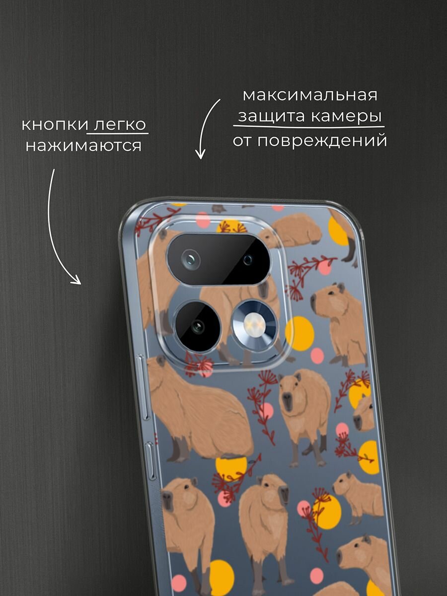 Чехол на Realme 16 Pro / Реалме 16 Про с принтом Капибара паттерн, прозрачный — фото 1