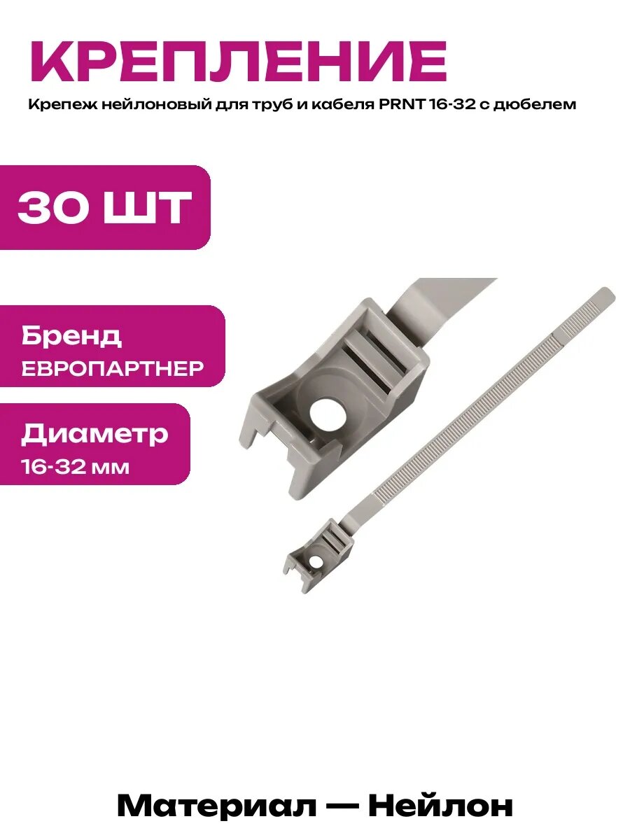 Ремешок опора для труб и кабеля PRNT 16-32 серый нейлоновый