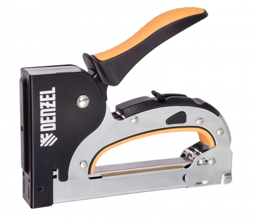 Степлер мебельный, Denzel стальной корпус, быстрая загрузка, регул. силы удара, тип 53, 4-14 мм, , 40211