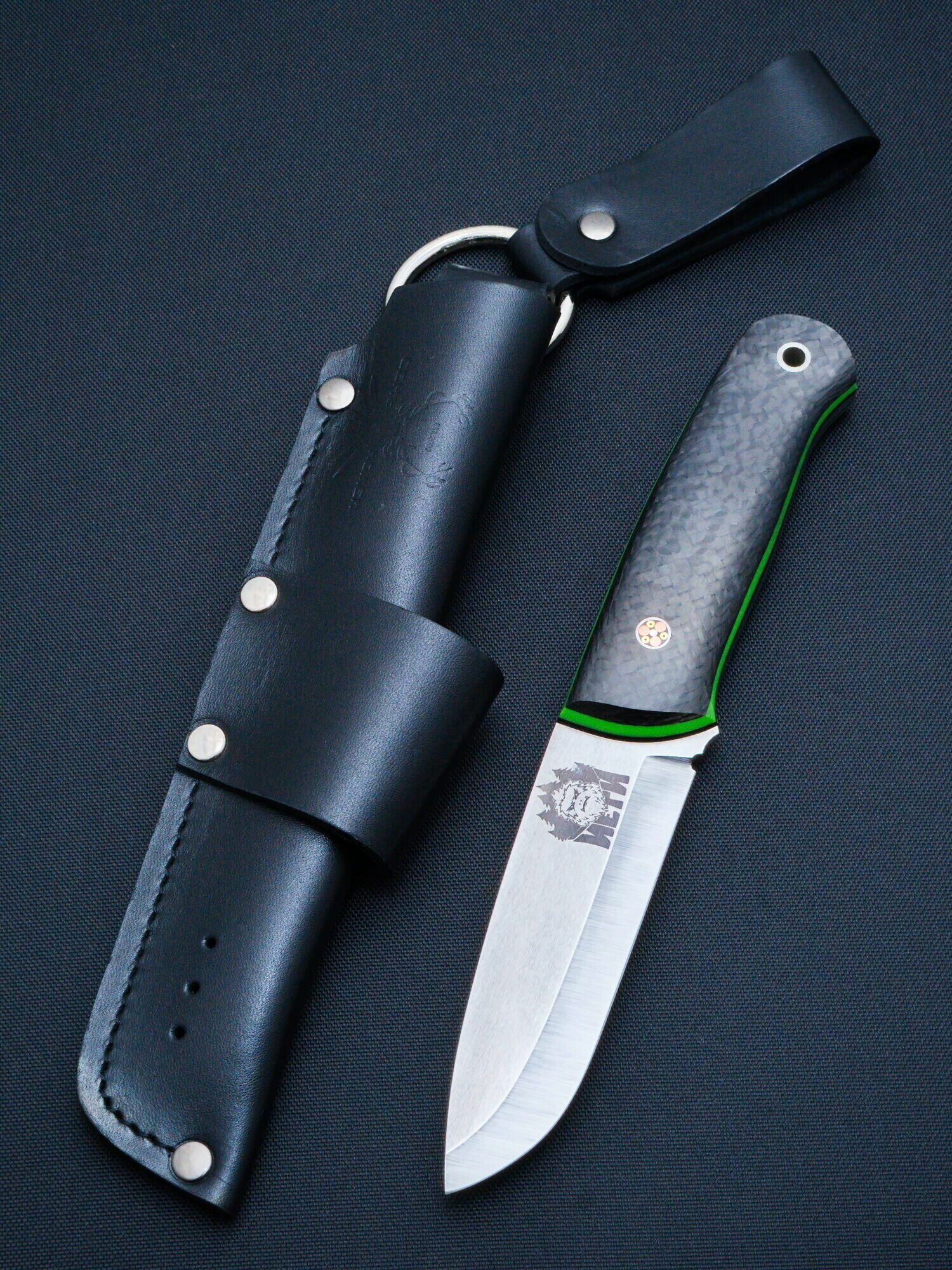 Нож туристический Йети AUS-10 Cryo Сатин Carbon+G10 Черный-Зеленый Цельнометаллический (Full-tang) 7 Ножей (Seven Knives)