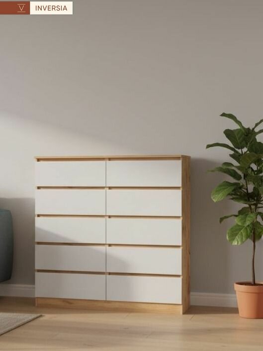 Комод вместительный с ящиками "Руби" 120см Дуб Вотан Белый гладкий