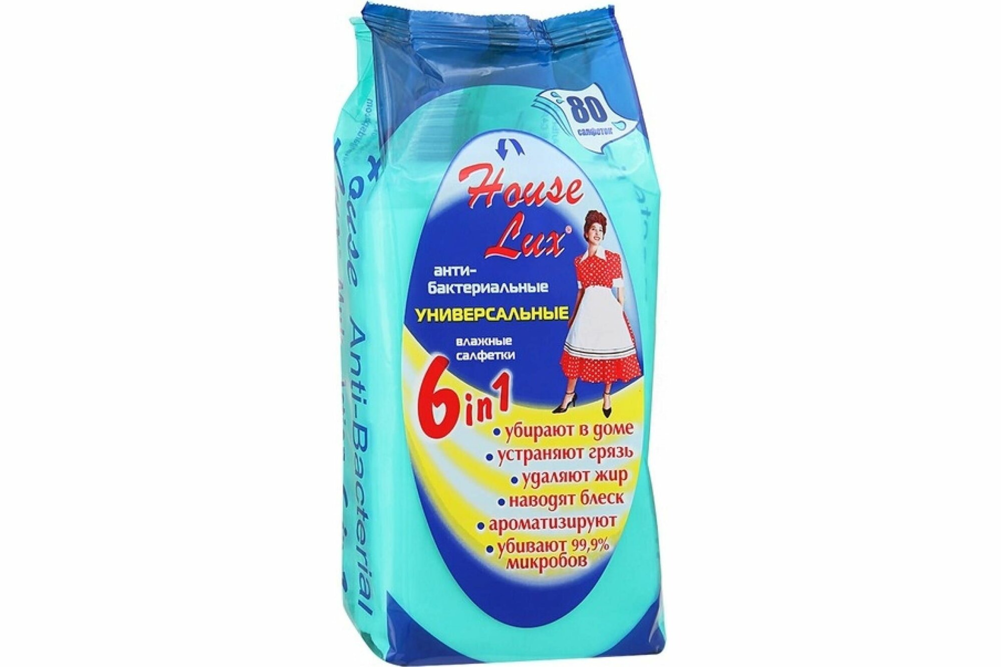 Салфетки влажные HL-48261 "HOUSE LUX" 6в1 универсальные антибактериальные (25х12см) в мягкой упаковке (80шт) авангард