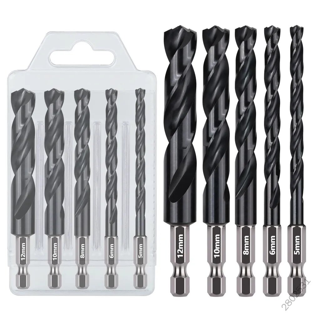 Набор сверл HSS по металлу для алюминия, дерева, меди, пластика 5шт HEX 5-12мм