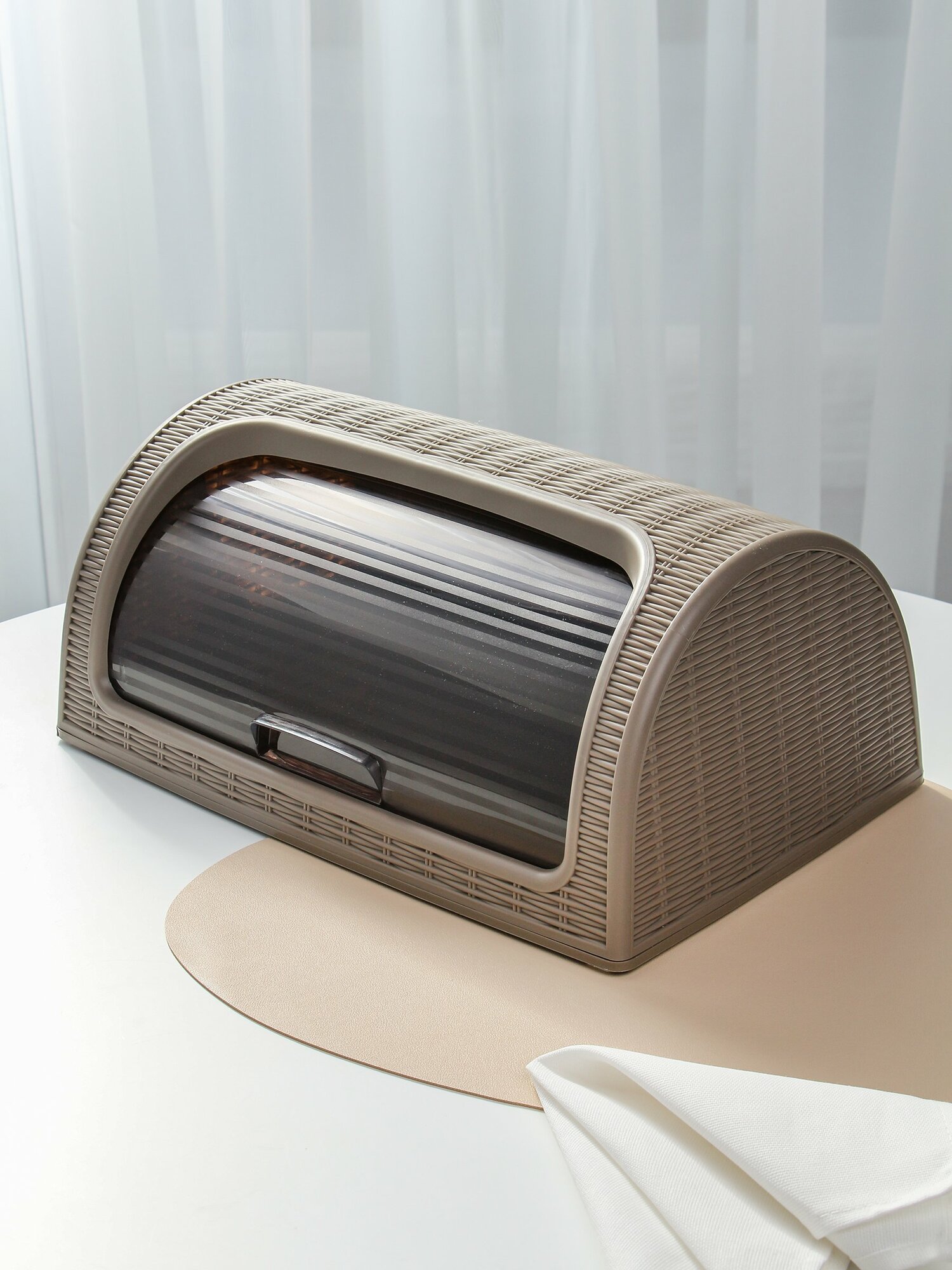 Хлебница Dunya Plastik пластиковая коричневая 41.1х26.9х18.1 см со сдвижной крышкой для кухни и хранения продуктов