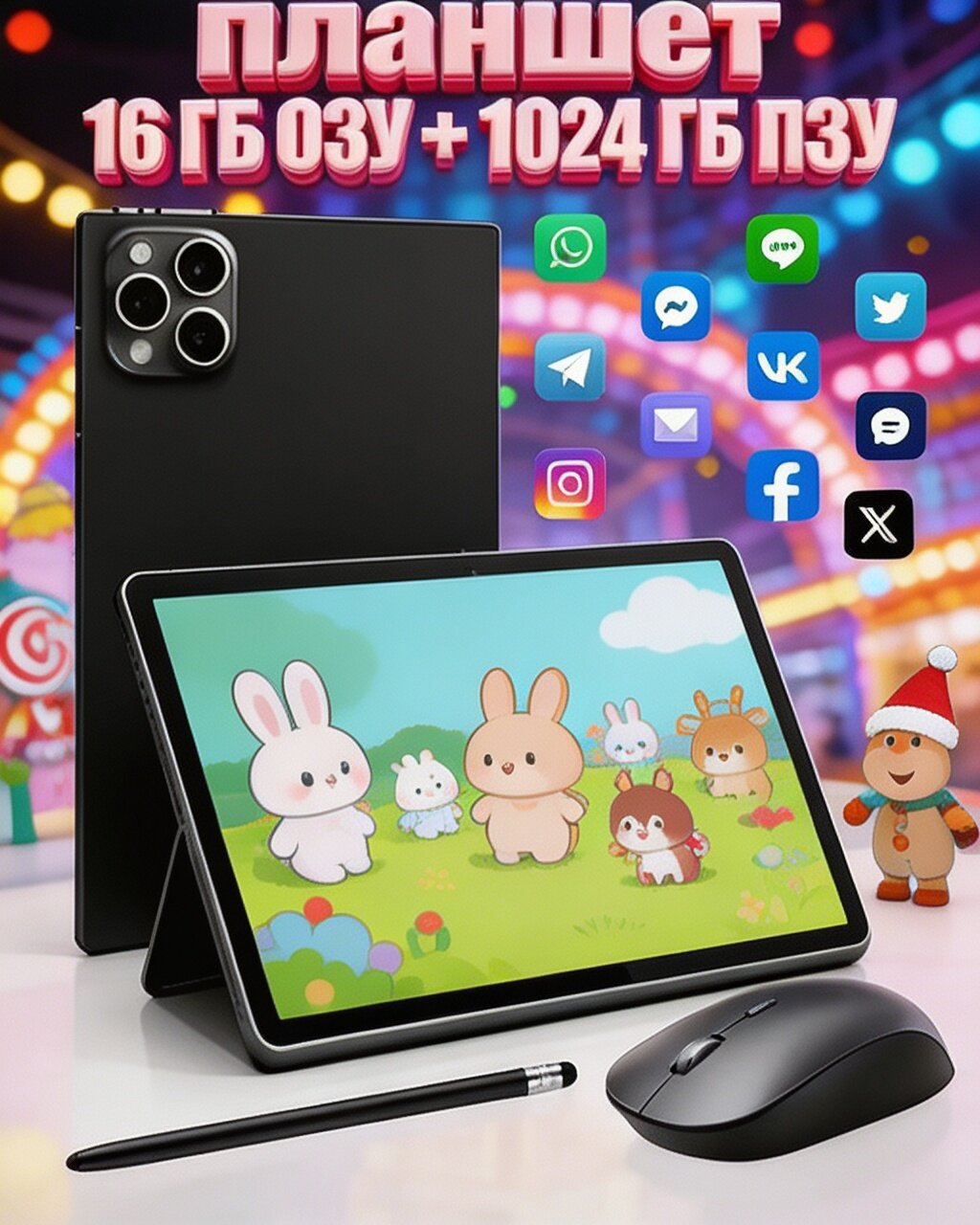 Планшет игровой Pro 12, Galaxy, андроид15. С клавиатурой, мышкой, 11.6", 8800 мАч. Новинка со скидкой.