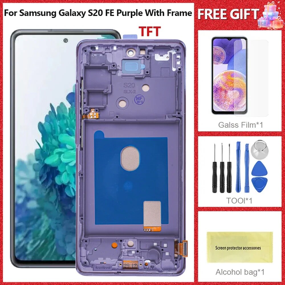 100% протестированный ЖК-дисплей для Samsung Galaxy S20 FE, ЖК-дисплей, сенсорный TFT Frame