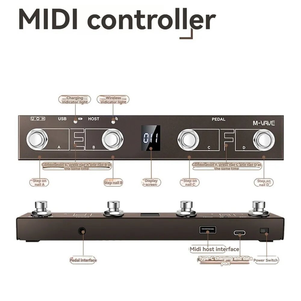 Беспроводной MIDI-контроллер M-Vave Pro Keyboard Page Switcher Black