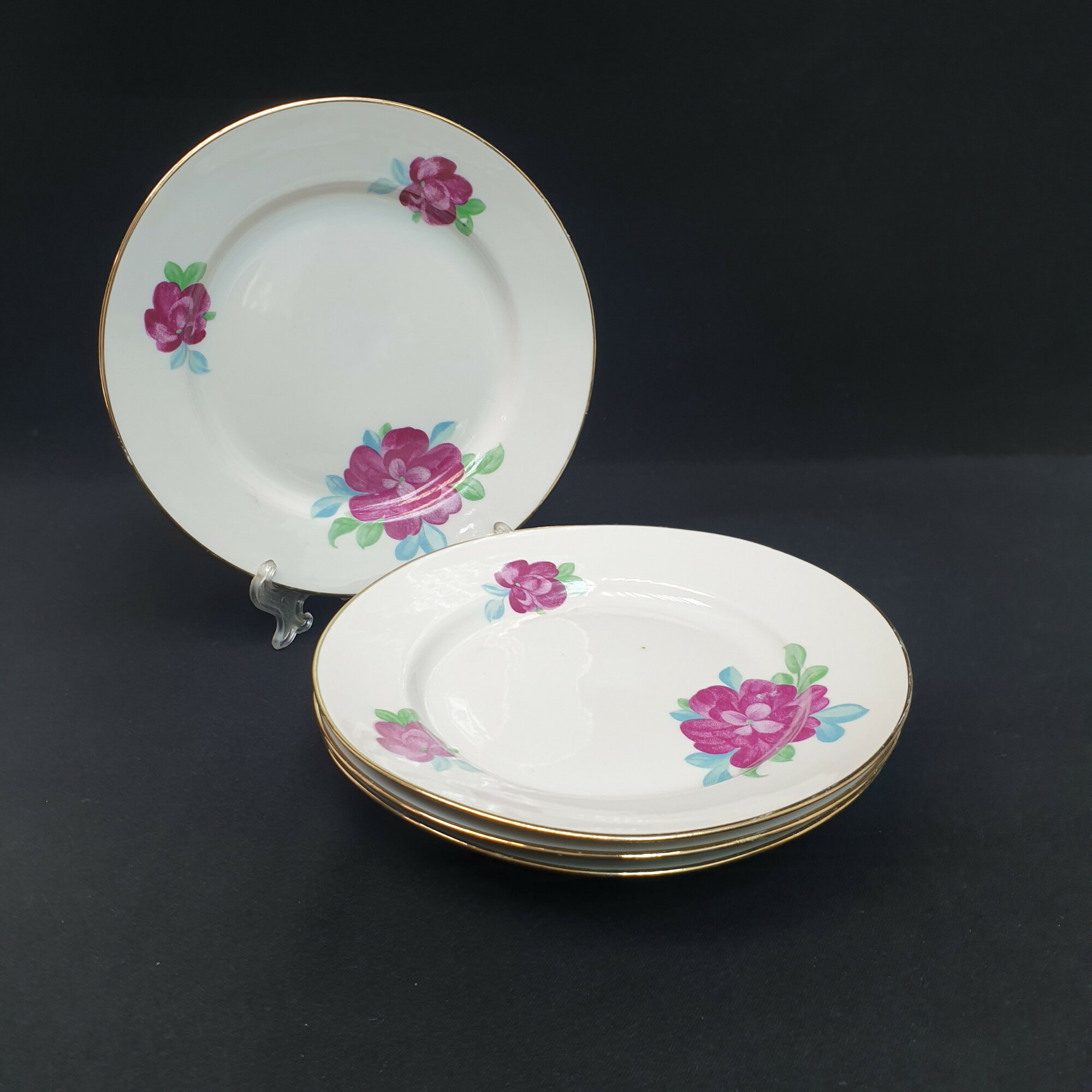 Винтажный набор 4 десертных из тарелок Дулево, фарфор 195 мм, СССР