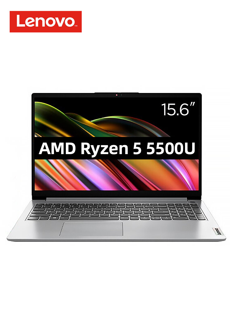 Lenovo Ноутбук,15.6", AMD Ryzen 5 5500U, RAM 16 ГБ,512 ГБ SSD, интегрированная видеокарта, серебристый