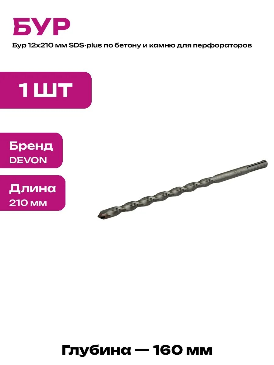 Бур по бетону 12х210 мм SDS-plus для ремонта и строительства