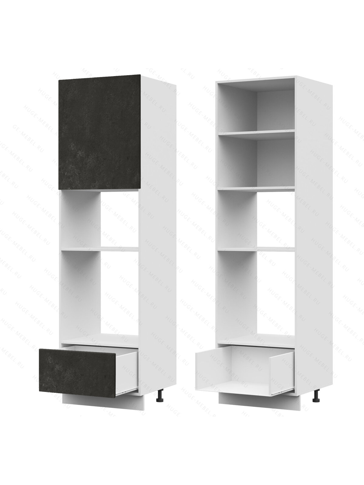 Пенал кухонный для встраиваемой техники 600 Бетон (бетон черный) Huge Mebel. Ширина 600 Высота 2132. Модули кухонные нижние Huge Mebel. Ширина 600 Высота 2132