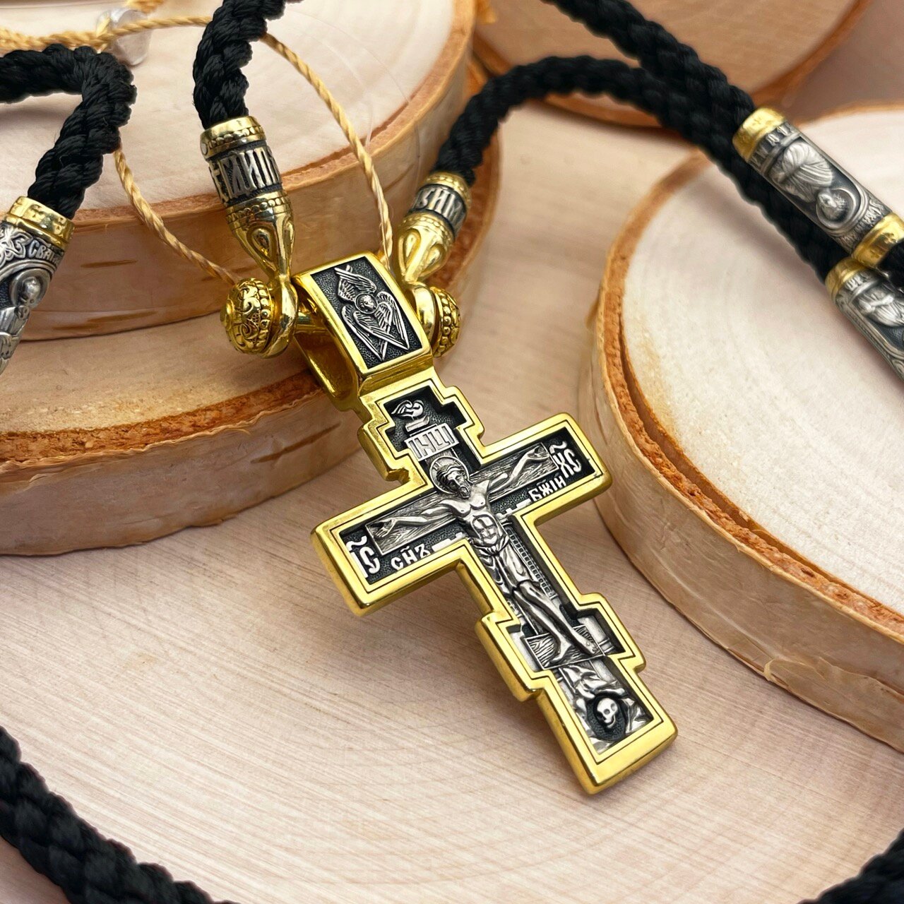 Крестик, серебро, 925 проба, чернение, золочение, оксидирование