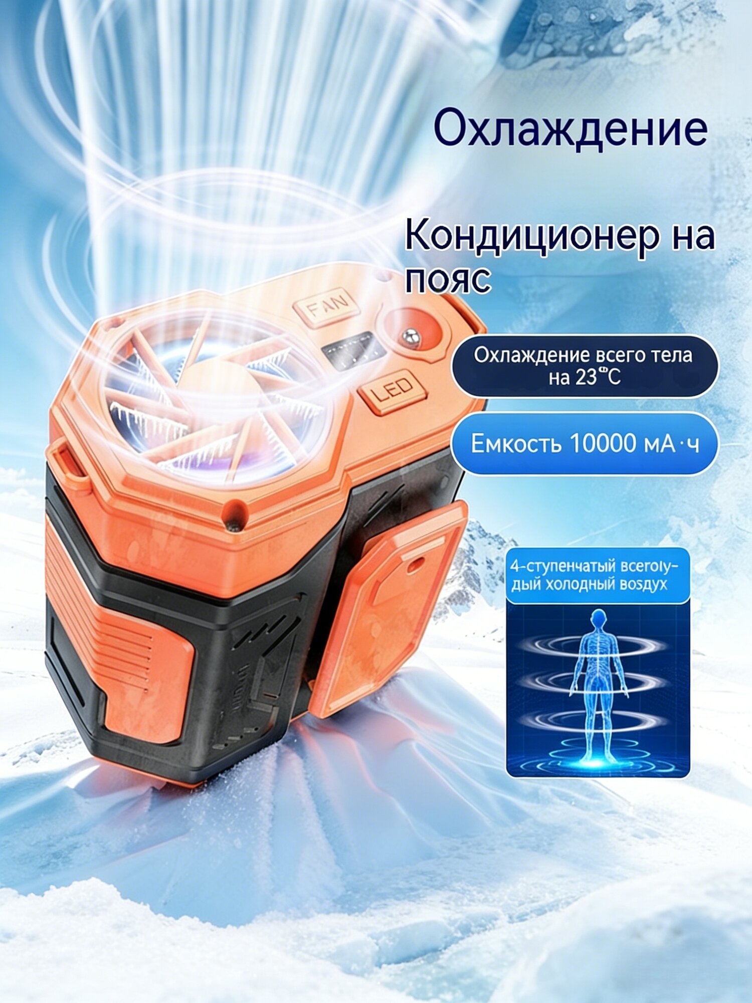 Поясной вентилятор для кемпинга и работы в жару, охлаждающее устройство