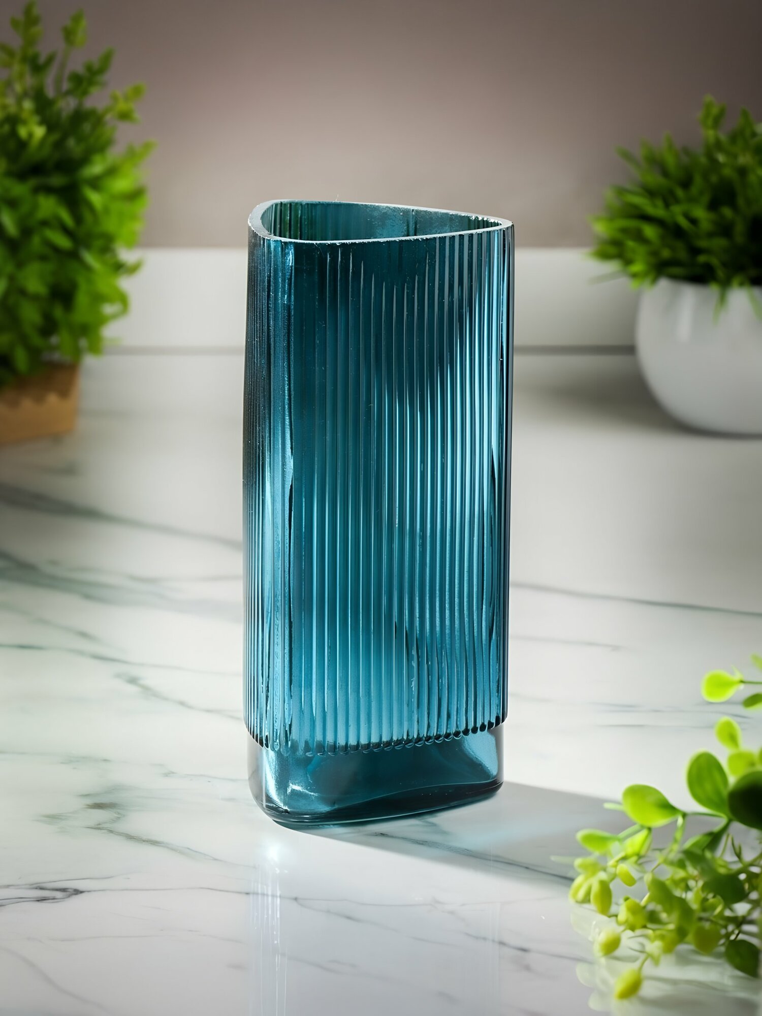 Ваза стеклянная "Синее море" 20х8 см, настольная, цилиндр