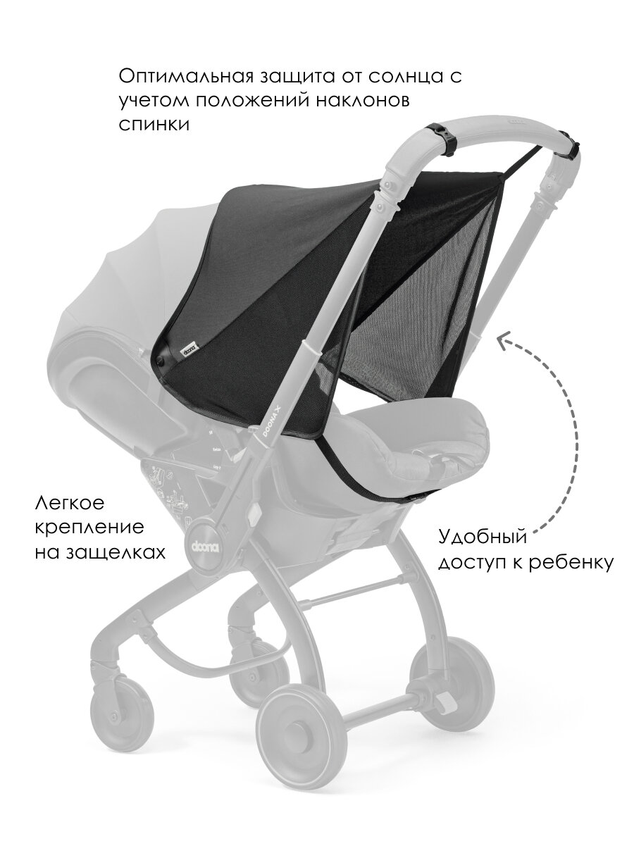 Защита от солнца Doona X, UV-защита 50+, тёмная сетка, вентиляция, полный охват, магнитный фиксатор, тёмно-серая — фото 1