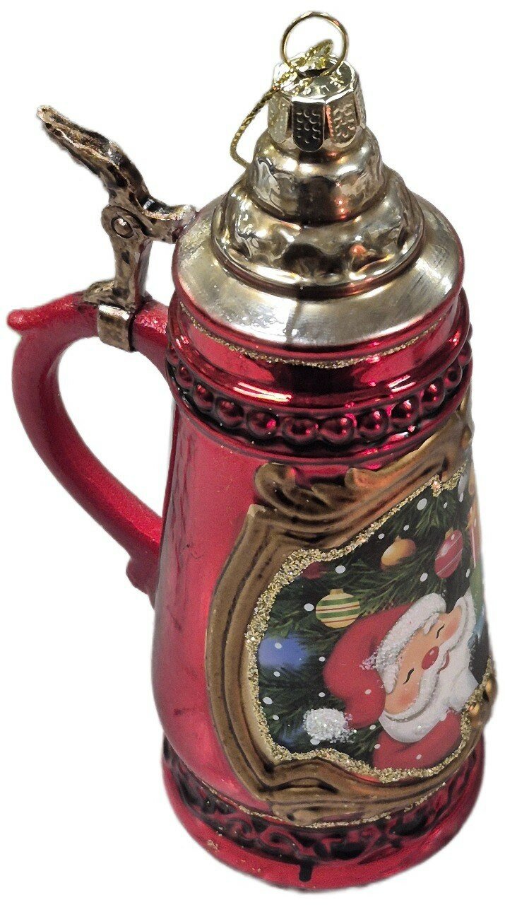 Елочная игрушка Пивная кружка, красная