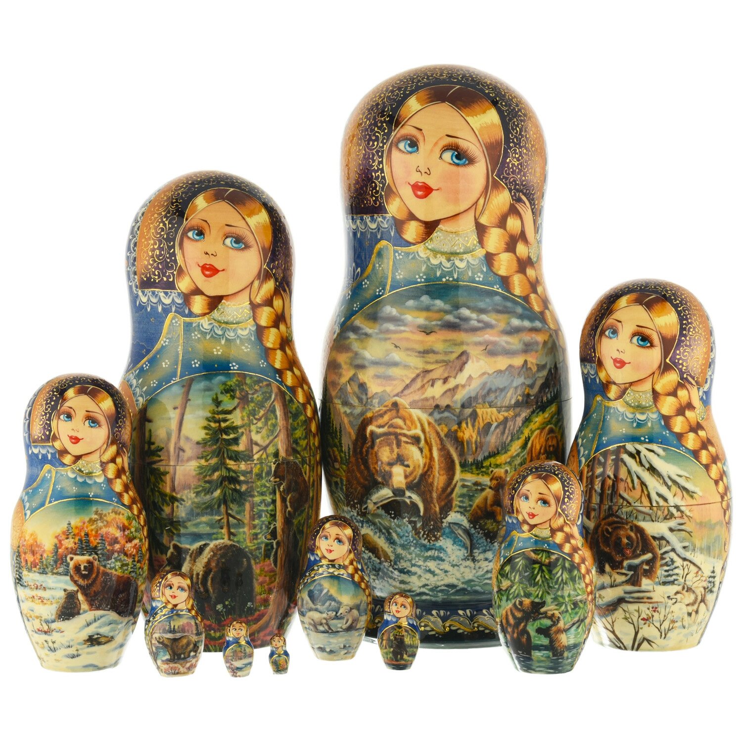 201112 Матрешка "медведи россии" 10 мест, h=33 см