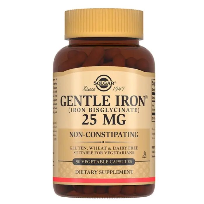 Капсулы Solgar Gentle Iron, легкодоступное железо, без запоров, 25мг, 90шт