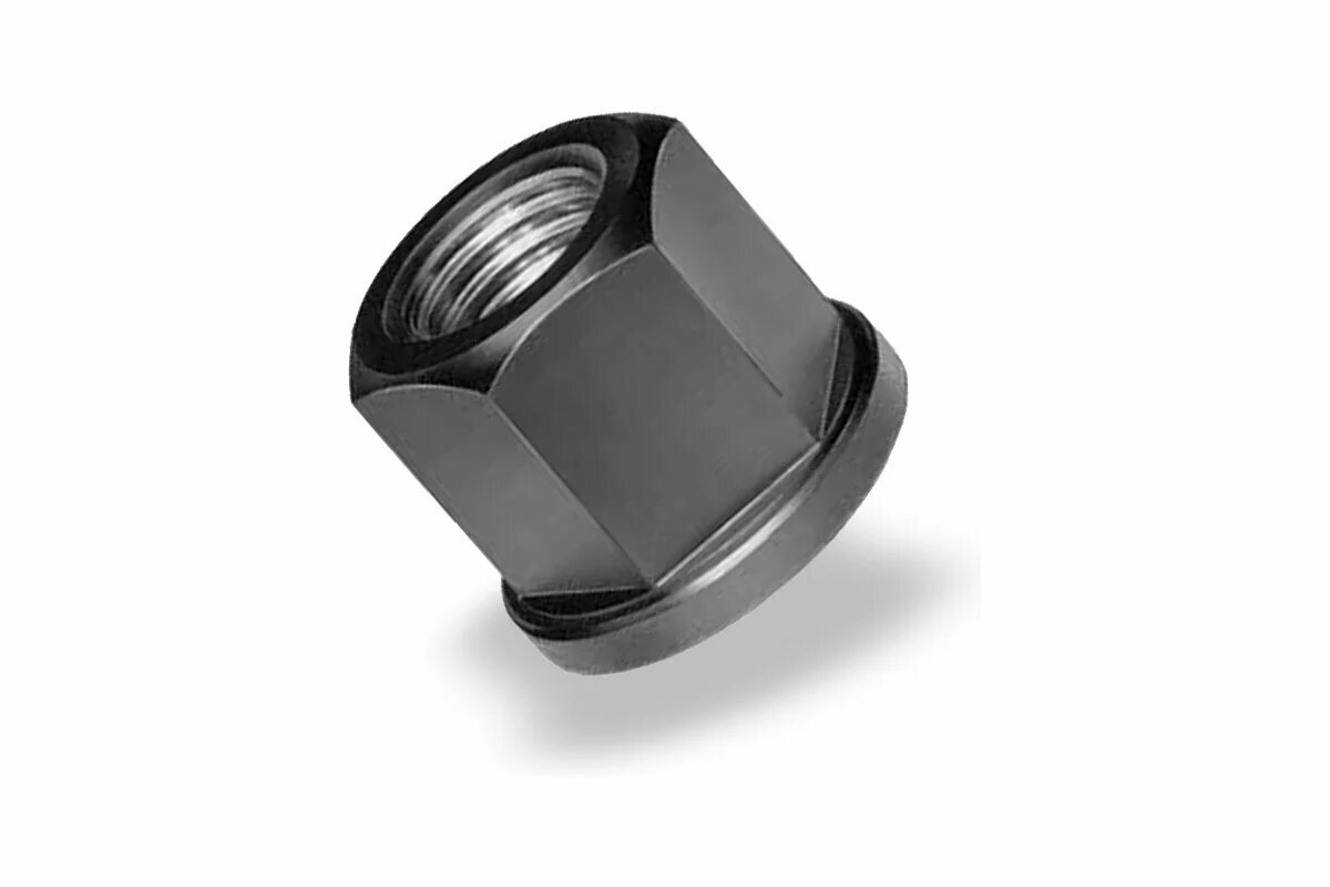 Гайка БП М8 7003-0302 ГОСТ 8918‑69 из стали с фланцем 18 мм, шаг резьбы 1.25 мм, диаметр M8, размер под ключ 14 мм