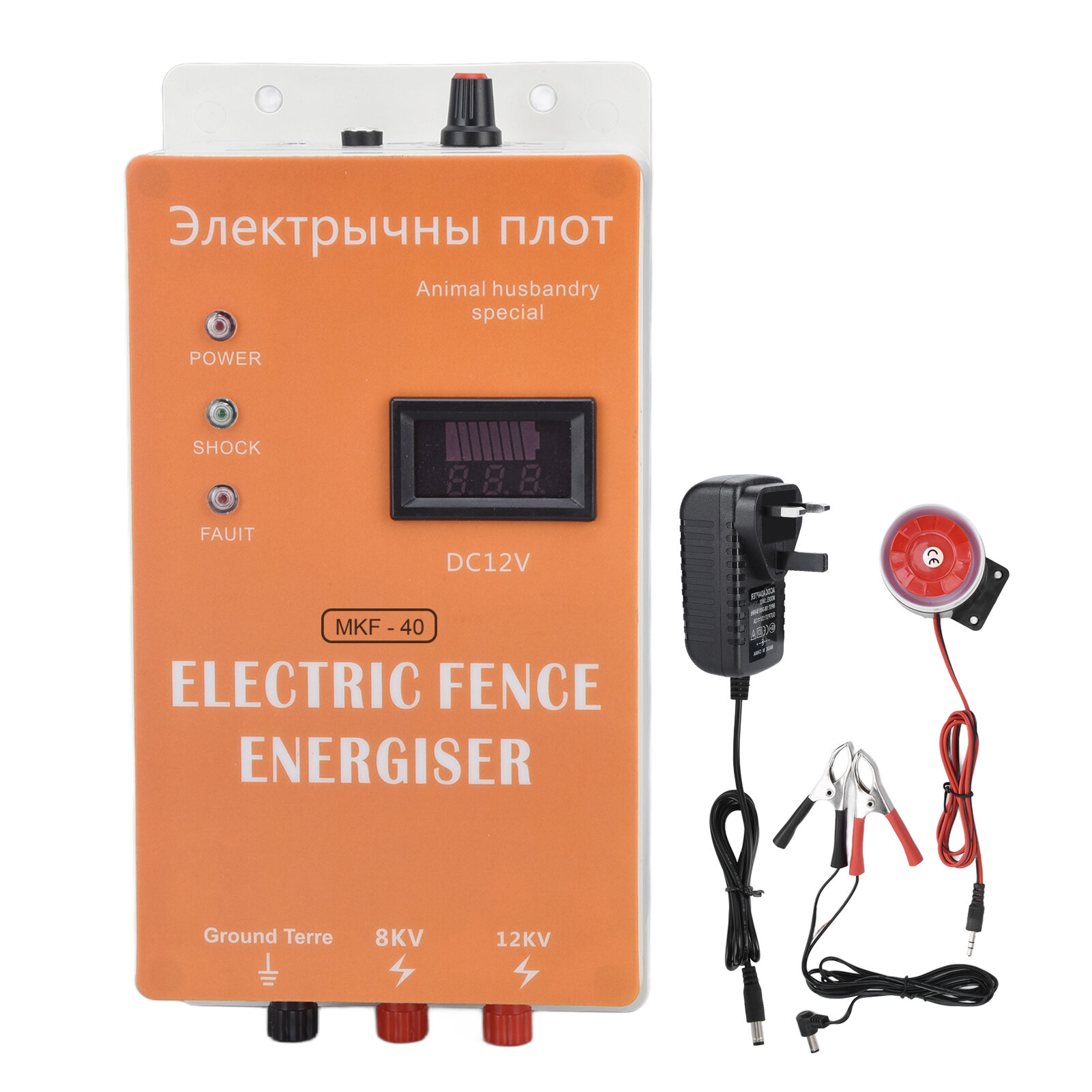 25-мильный электронный оградитель-энерджайзер постоянного/переменного тока с солнечной панелью в реальном времени, импульсный электронный забор для животных, 100–240 В, вилка UK.