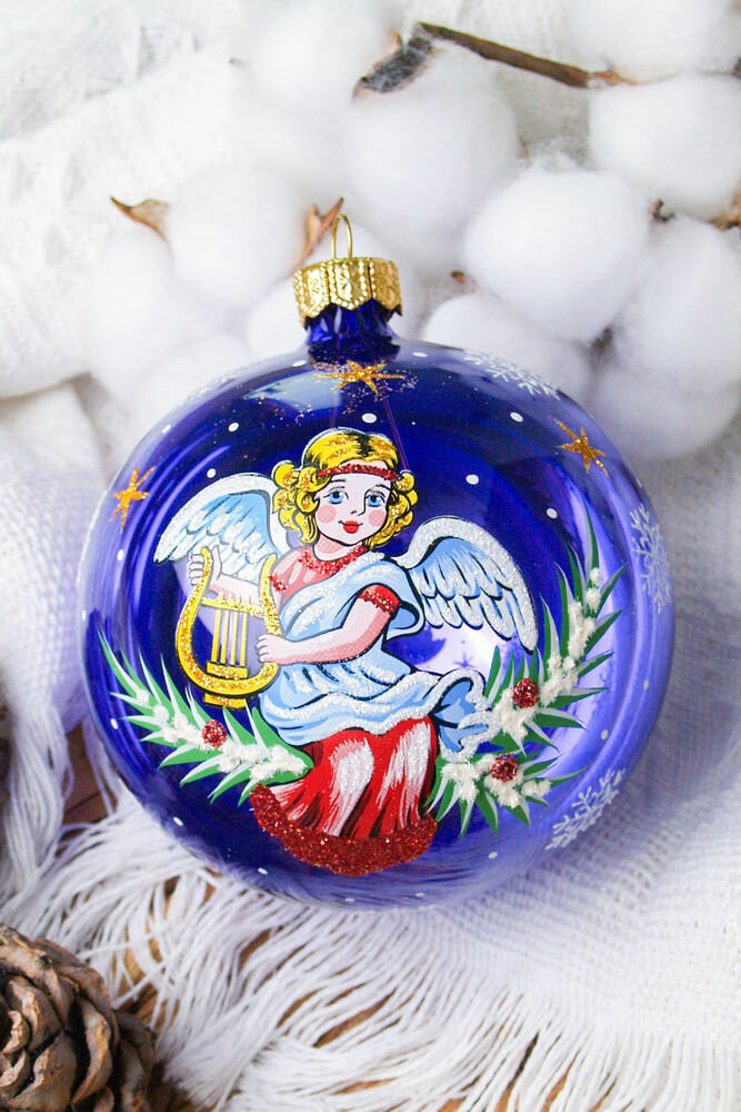 Елочный шар ангелочек, фиолетовый, 95 мм, Елочка С1707-фиол