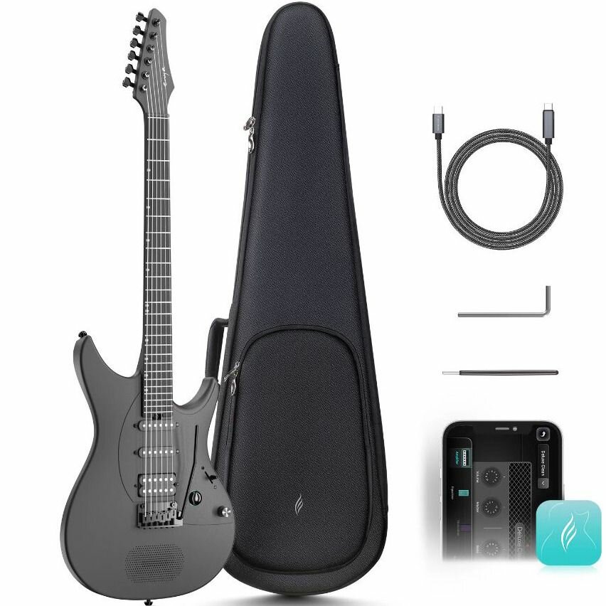 Enya NOVA GO SONIC NEW Black Inspire - Электрогитара Superstrat со встр. эффектами с чехлом, чёрная