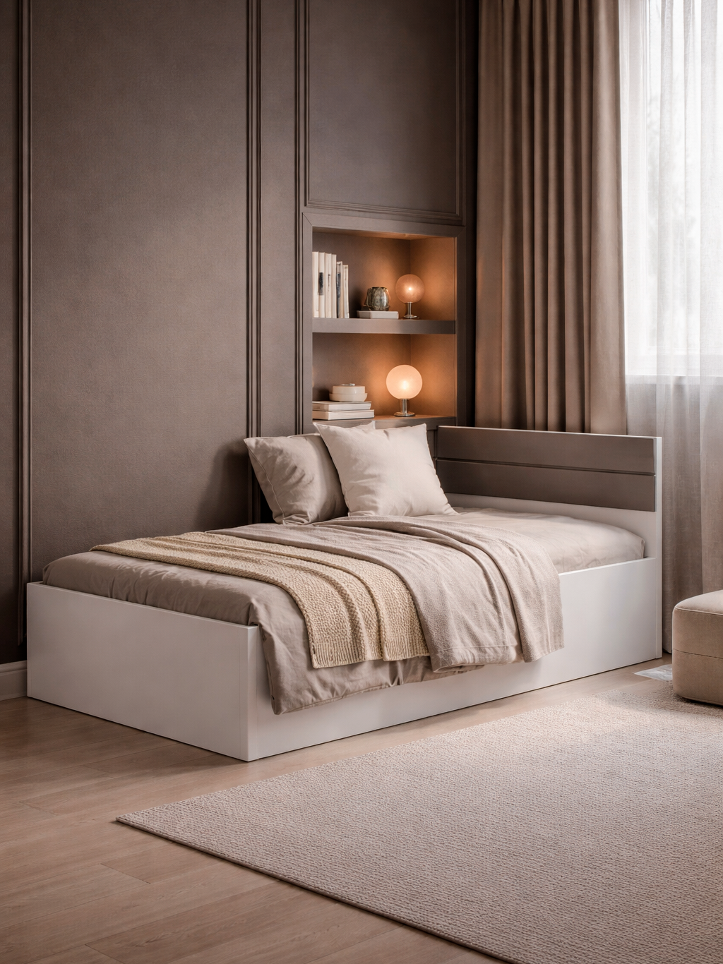 Кровать односпальная "Фьюжн" с мягким изголовьем, Семья Мебелони, 90х200 см