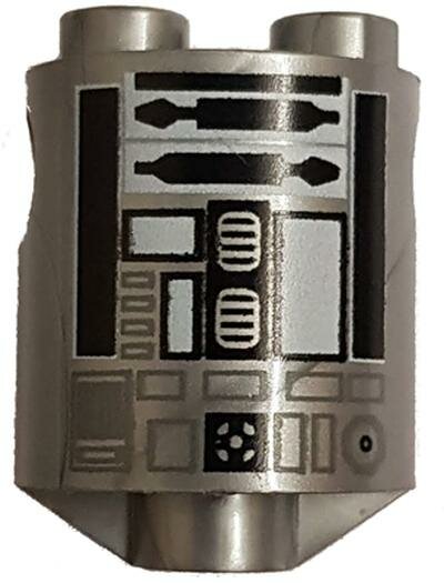 Деталь Lego 30361cpb013 Brick, Round 2 x 2 x 2 Robot Body with Bottom Axle Holder (x Shape / + Orientation) with Black and White Pattern (SW R2-Q2)