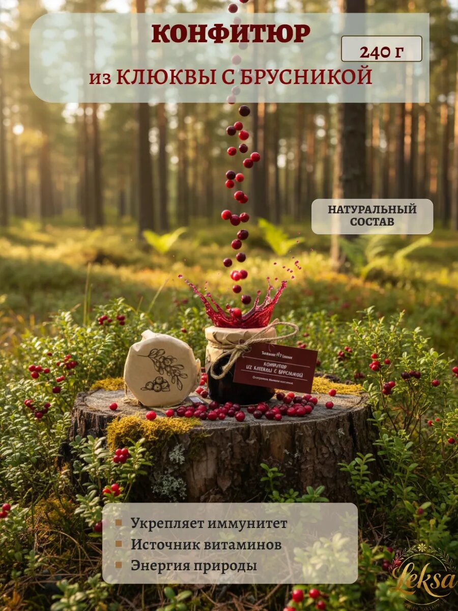 Конфитюр из клюквы с брусникой, 240 гр