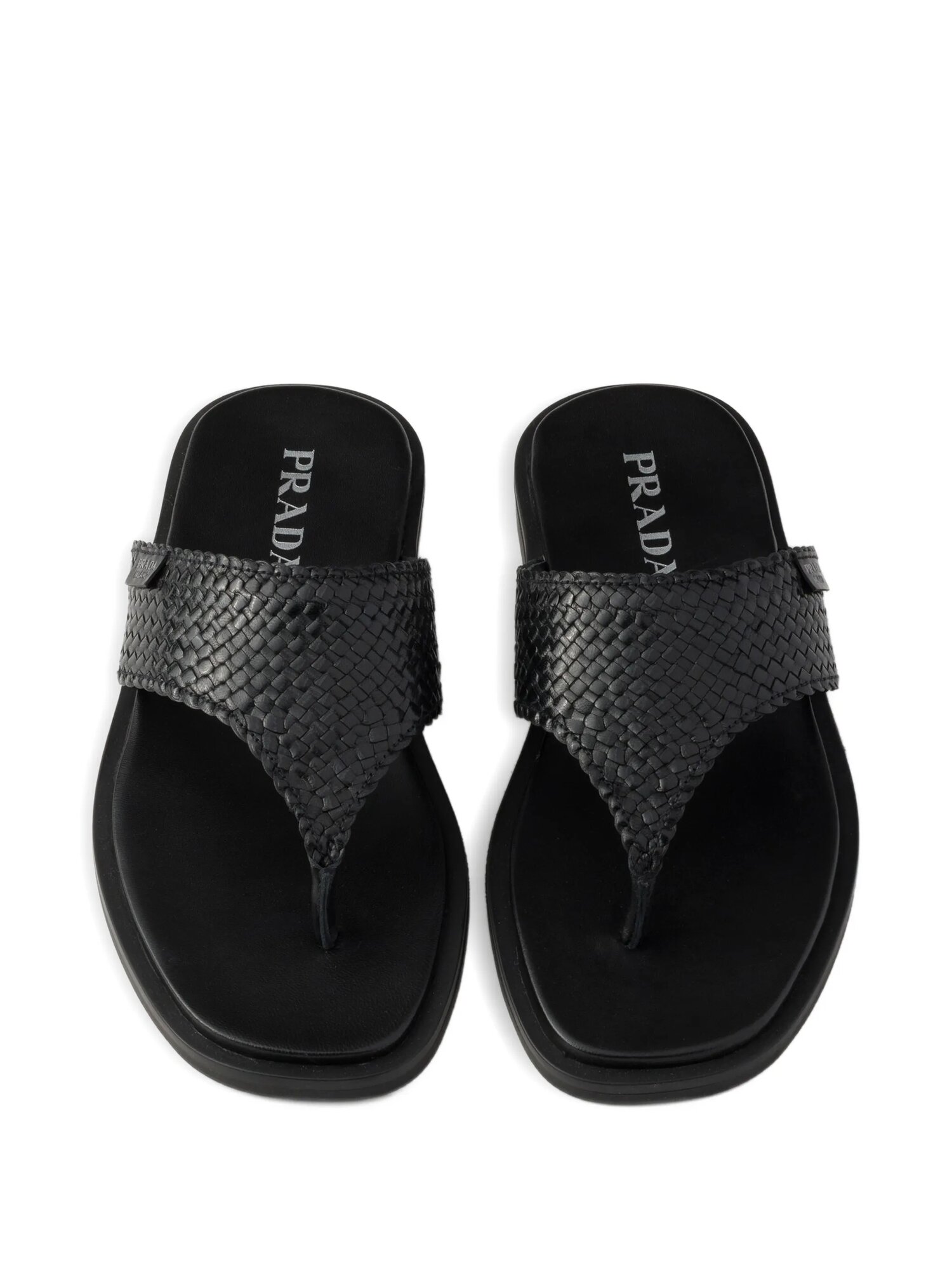 Босоножки Prada Woven leather thong sandals, размер 6 UK, black/black — фото 1