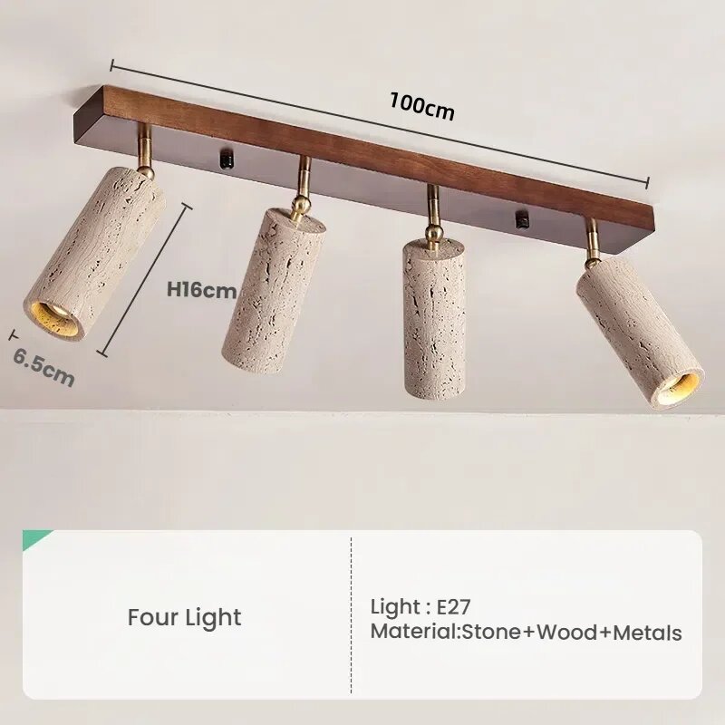 Люстра потолочная японского стиля Wabi-Sabi из желтого травертина, прожектор с 3 головками из пещерного камня для спальни, прихожей, прохода, одежды магазина