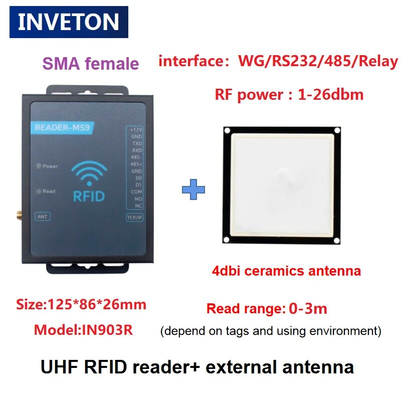 UHF RFID-считыватель IN903R, RS232, 4dbi ANT