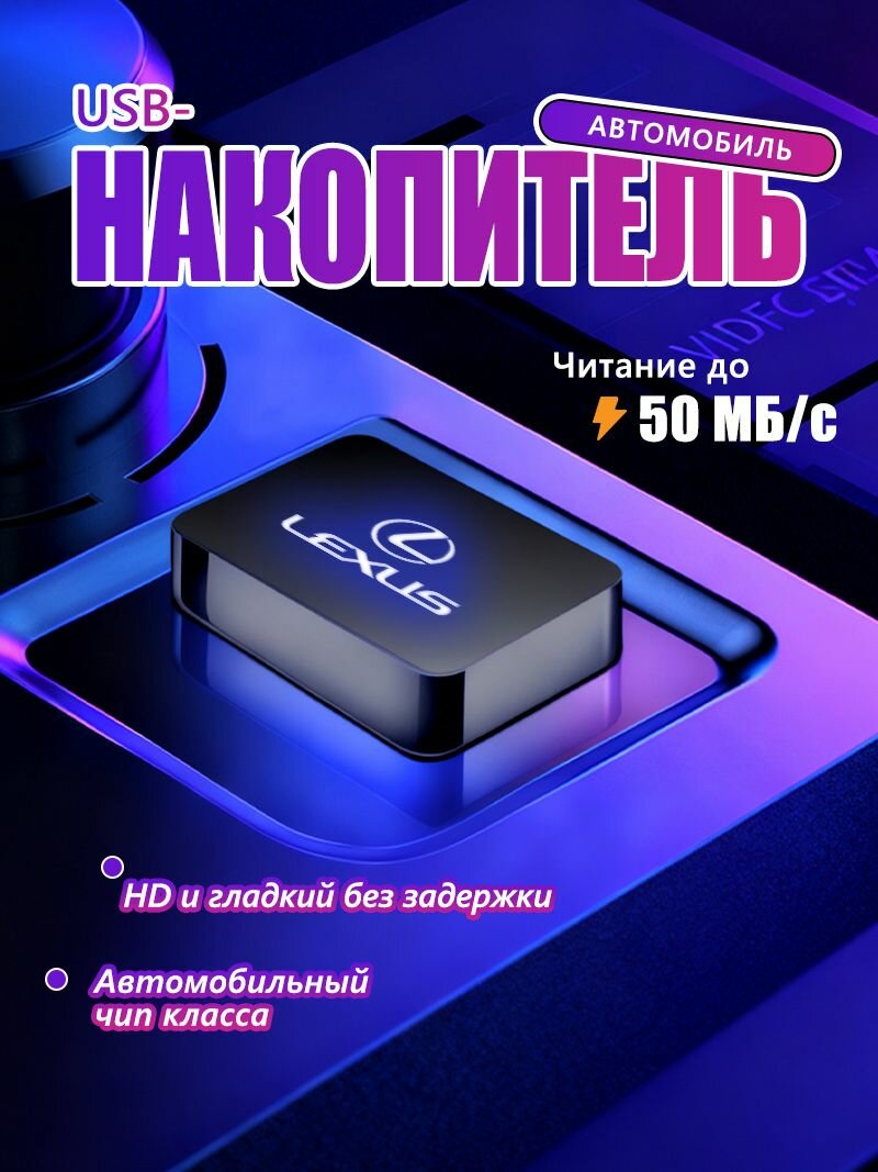 USB-флешка Type-C для Lexus — светящаяся квадратная автомобильная флешка, 32G / 64G, варианты цвета черный и серый