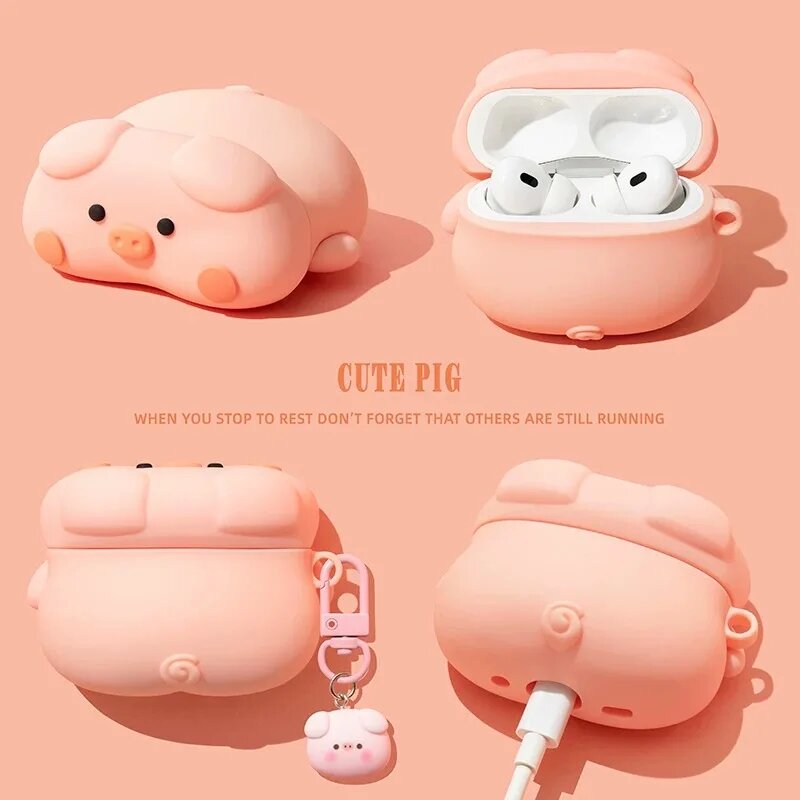 Чехол для AirPods Cute Pig розовый