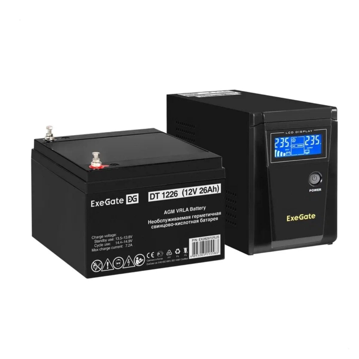 Комплект ИБП ExeGate EX295986RUS + батарея 26Aч EX282970RUS SineTower SZ-600. LCD. AVR.1SH черный