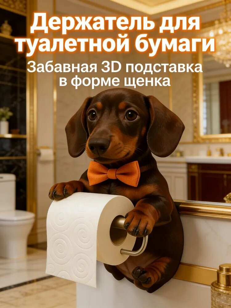 Держатель для туалетной бумаги "Имитационная 3D-подставка для туалетной бумаги в форме щенка, настенный дизайн, компактные, забавные украшения для дома", 1 шт