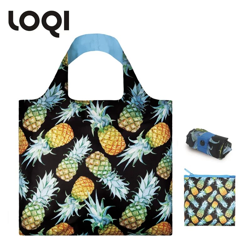 LOQI Fruit Series Легкий Прочный Большой Объем Пляжная Сумка с Ананасовым Рисунком Черный