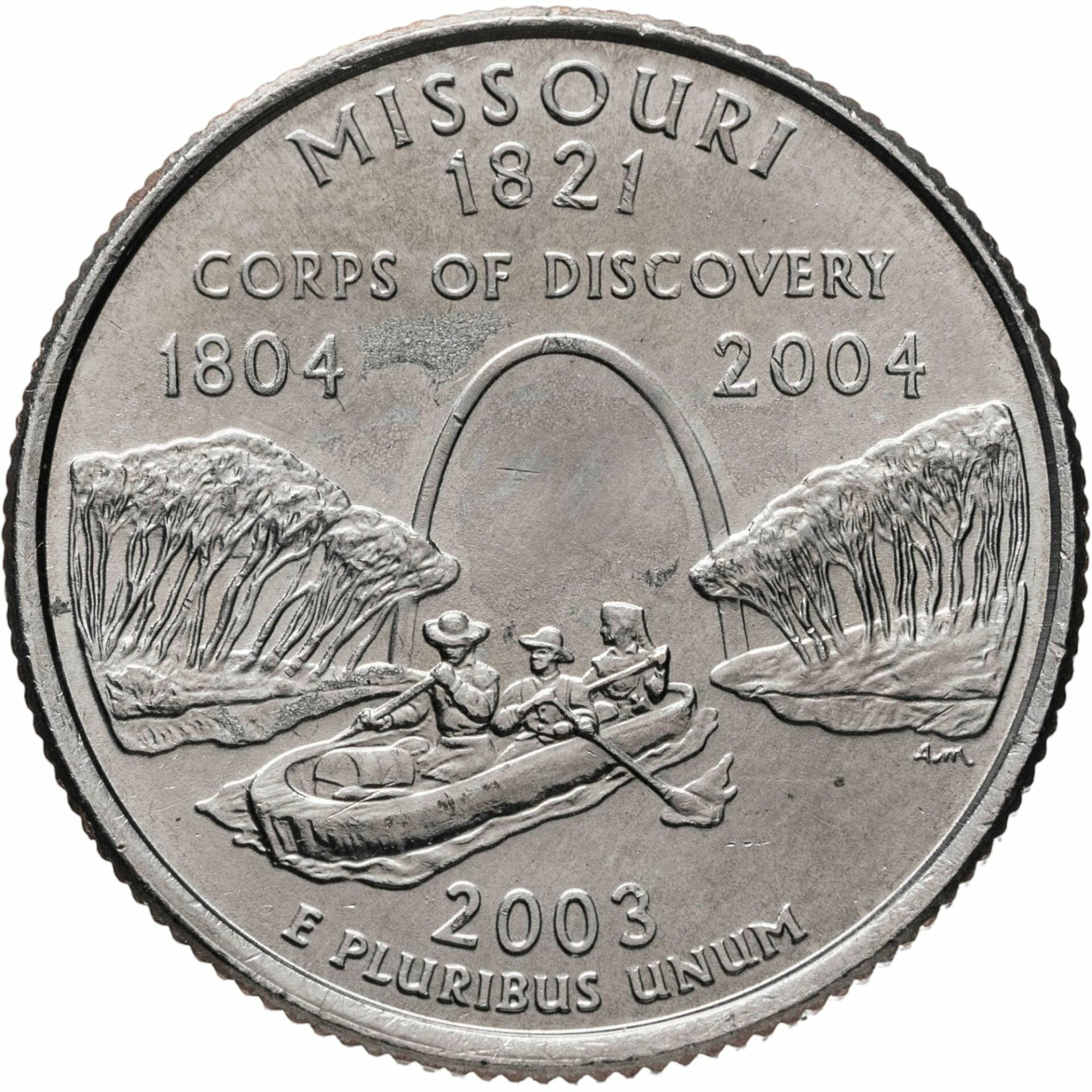 США 25 центов квотер, 1/4 доллара, quarter dollar 2003 "Штат Миссури", Знак монетного двора: "P" - Филадельфия, Медь, в сохранности AU-UNC