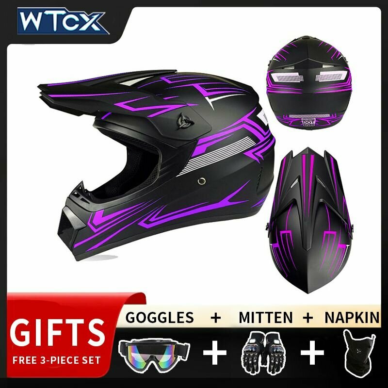 WTCX Мотошлем, цвет: фиолетовый, черный, размер: L