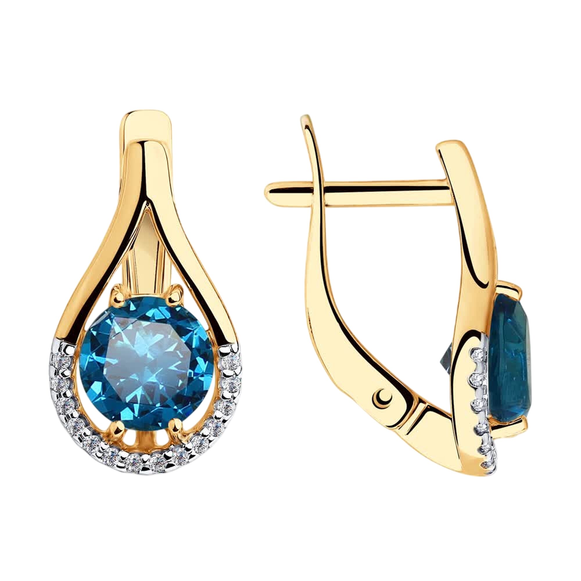 Серьги, красное золото, 585 проба, фианит, Лондон топаз