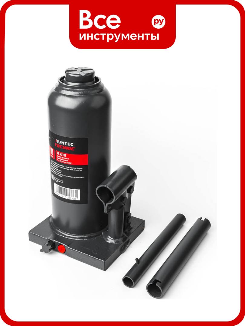 Домкрат бутылочный профессиональный RUNTEC 10 т, 230-450 мм TECHNIC RT-VJ10T, дополнительную жесткость