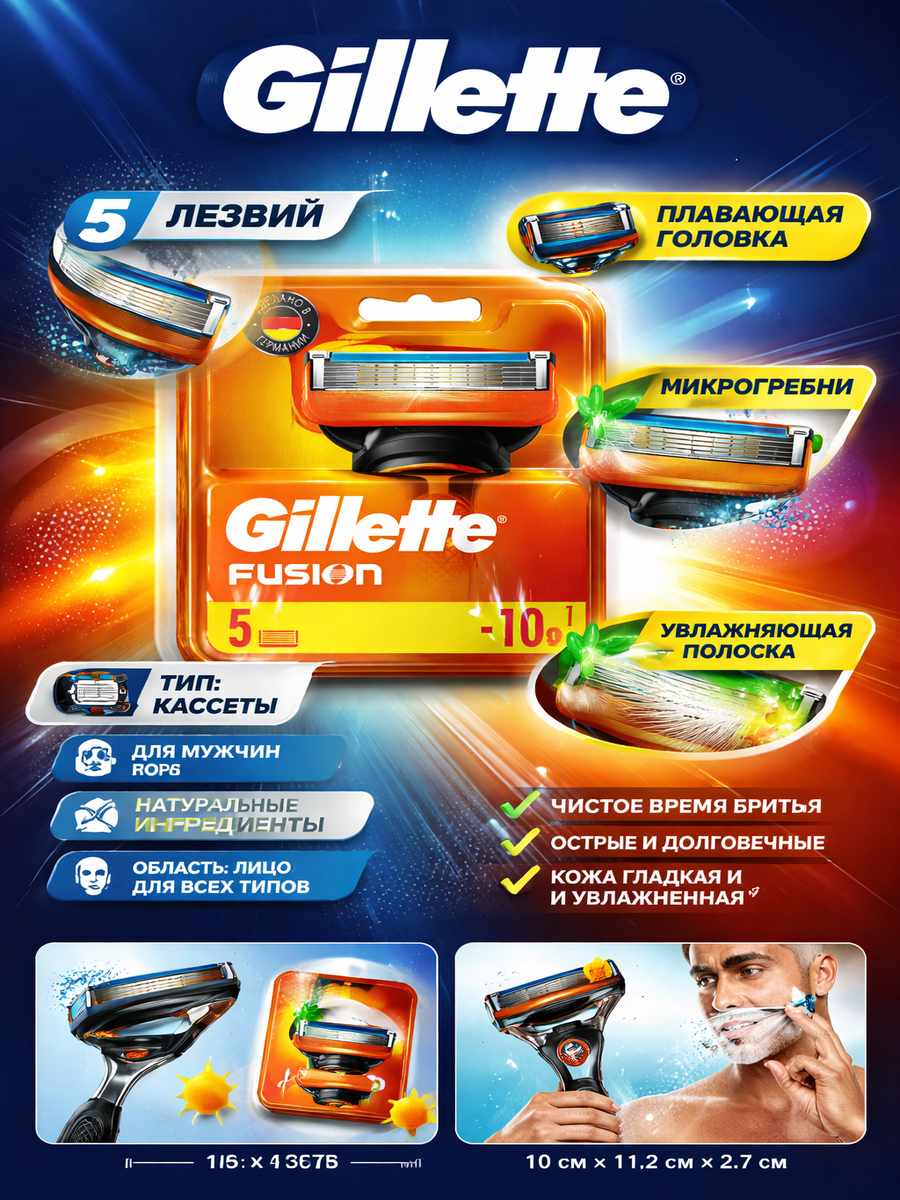 Кассета для бритвенного станка Gillette Fusion, 4шт