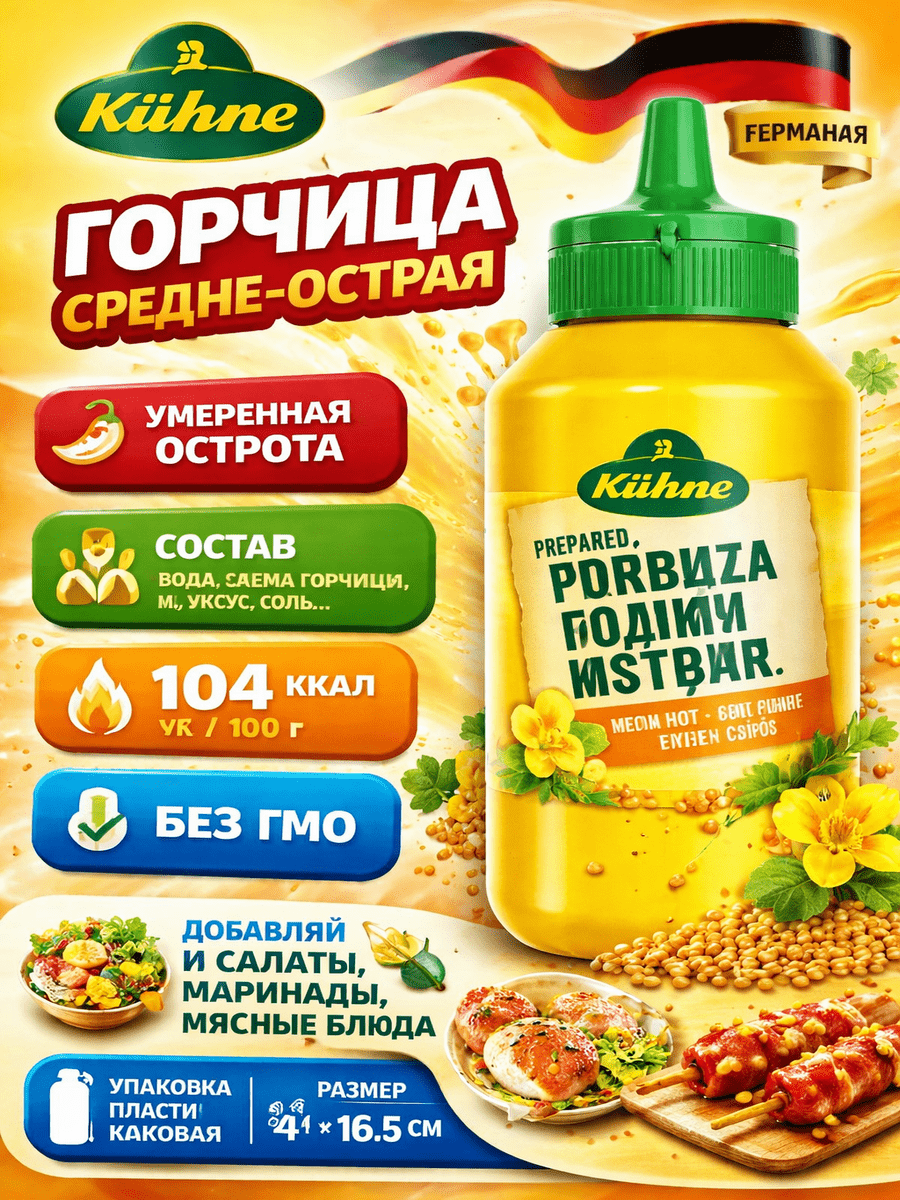 Горчица Kuhne средне-острая, 250мл