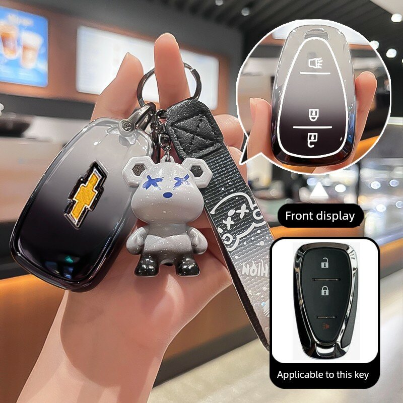 Ключевой чехол Chevrolet Spark с 3 кнопками, рогом и брелоком с агрессивным медведем в градиентном черном цвете