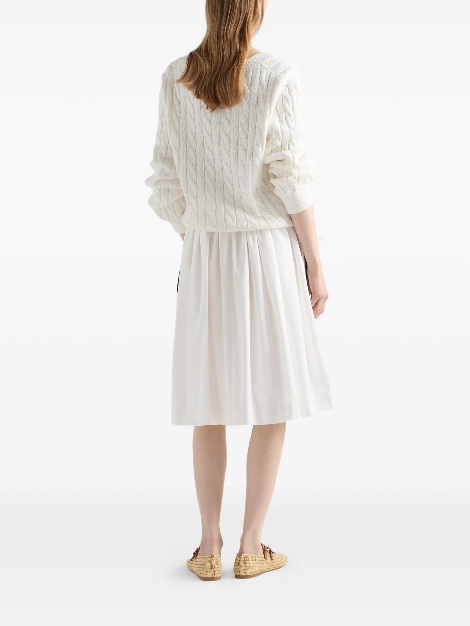 Свитер Prada Cable-knit V-neck cotton sweater, размер 42, , бежевый/белый — фото 1