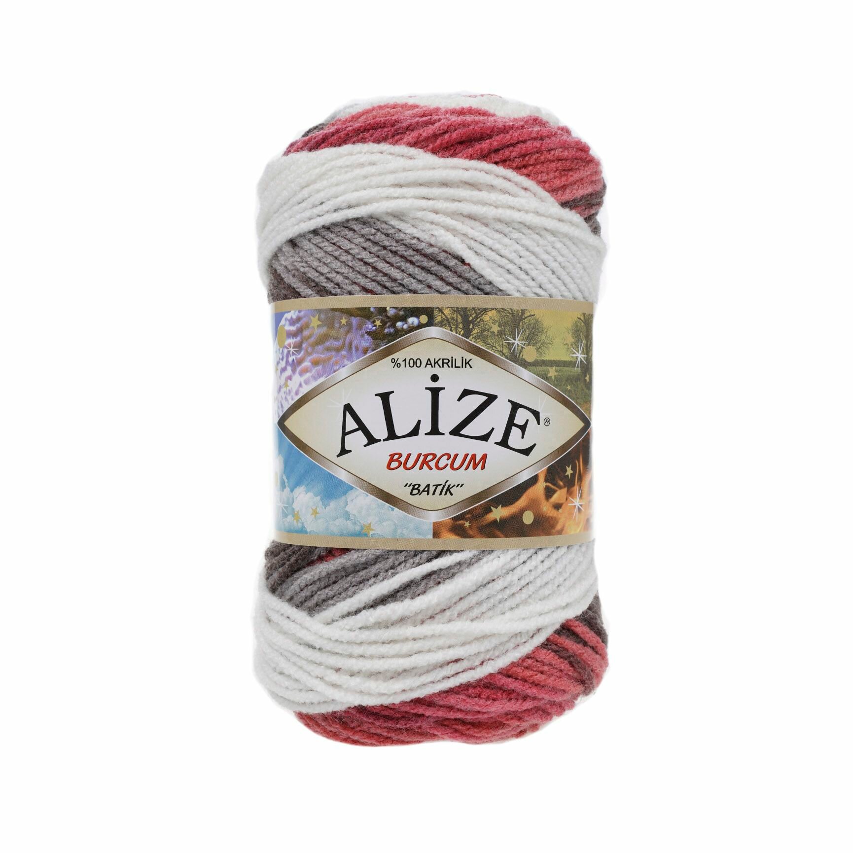 Пряжа Alize Burcum Batik 1984 (5 мотков по 100г/210м) серый/брусника/молочный
